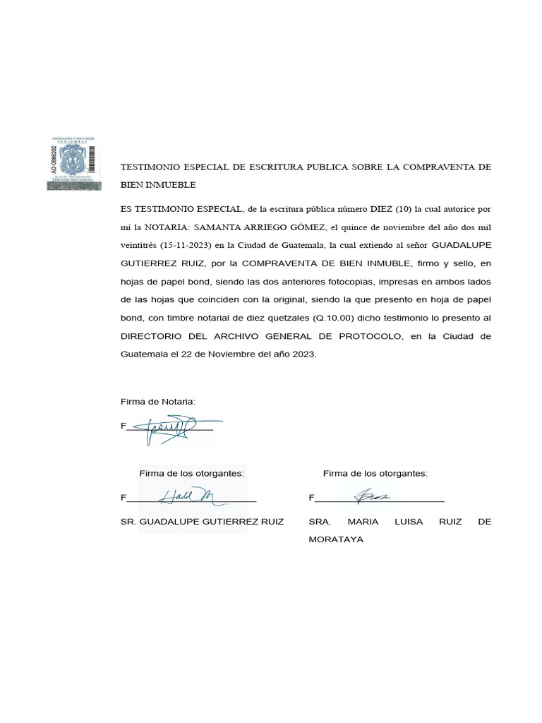 Testimonio Escritura Publica (Clinica Civil) | PDF