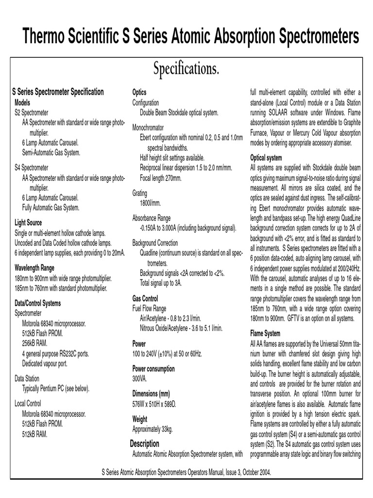 Thermo Scientific S2.GFS97 AAS Specifications | PDF | Atomic Absorption Spectroscopy ...
