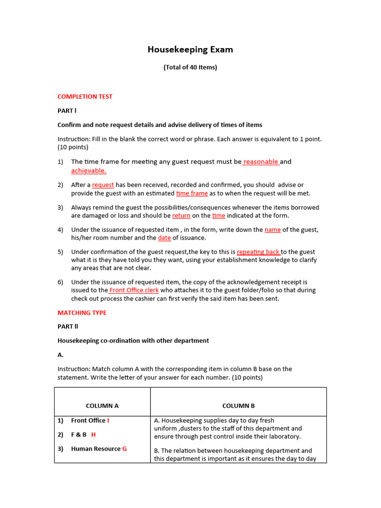 Sample written exams | PDF | Housekeeping