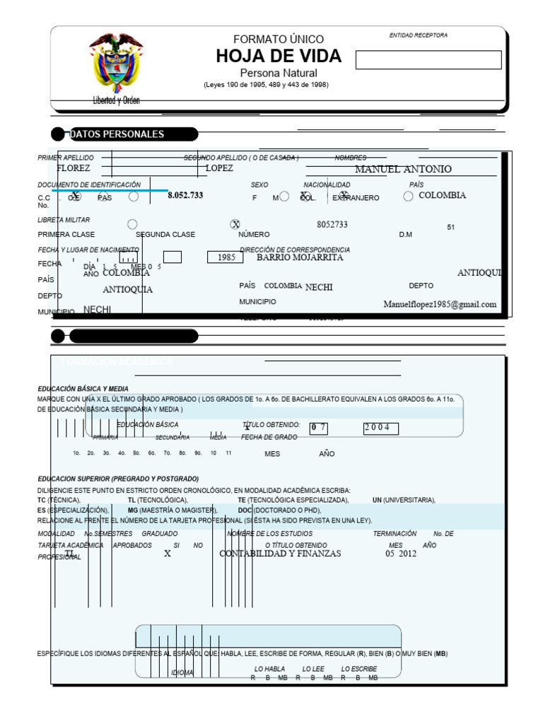 X1 Formato Unico Hoja De Vida Persona Gobierno Pdf