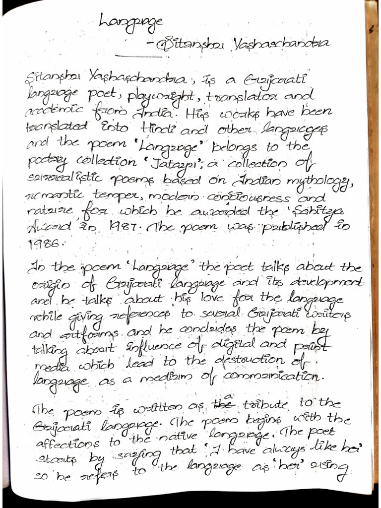 Analysis - Language by Sitanshu Yashaschandra | PDF