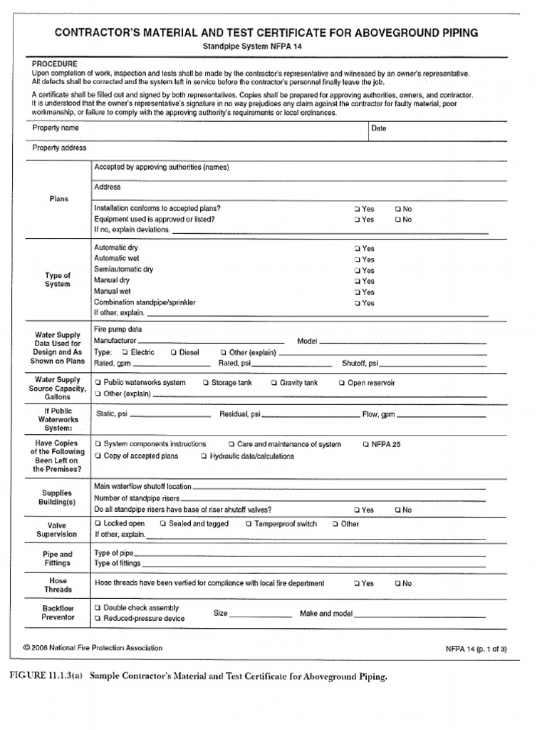 Contractor's Material and Test Certificate For Aboveground Piping | PDF