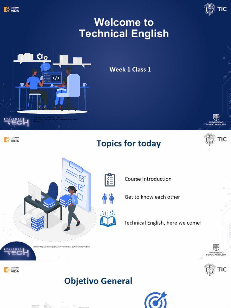 Welcome To Technical English: Week 1 Class 1 | PDF | Evaluación | Cognición