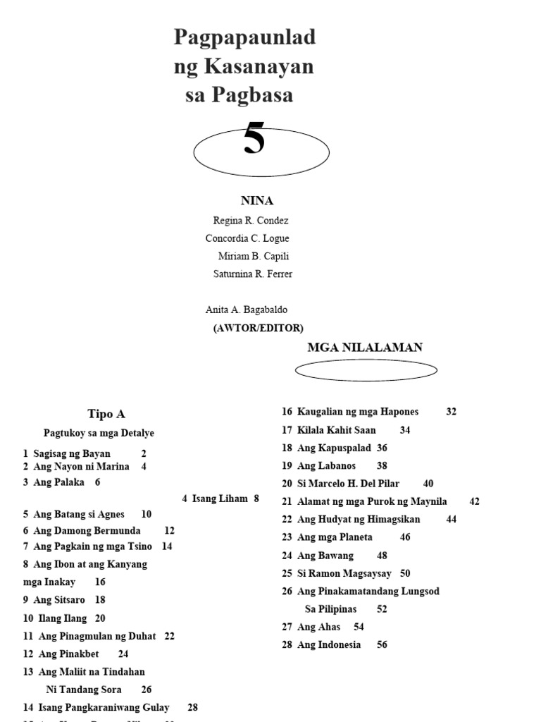 Pagpapaunlad NG Kasanayan Sa Pagbasa 5 | PDF