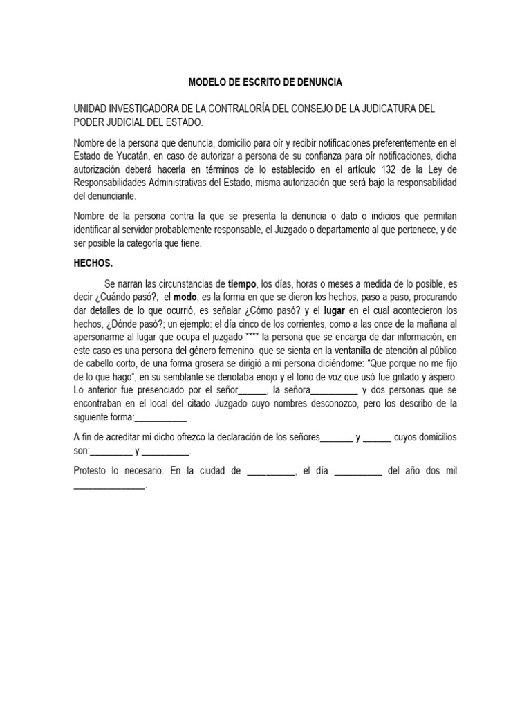 Modelo de Escrito de Denuncia | PDF