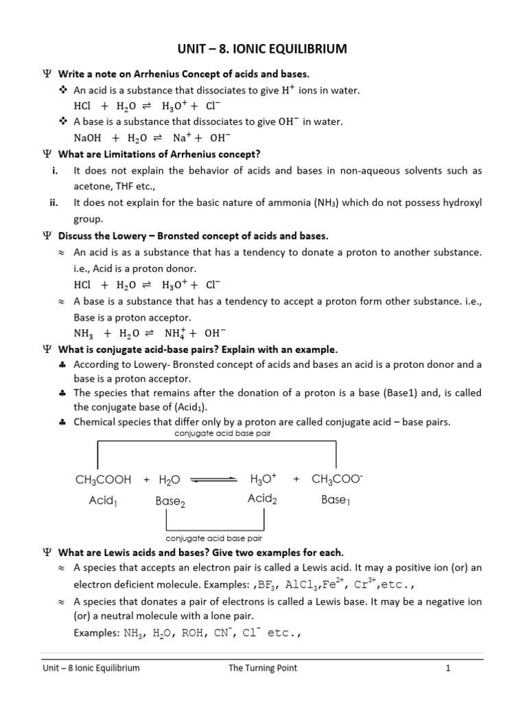 Unit-8 Ionic Equilibria 2021 | PDF | Buffer Solution | Ph
