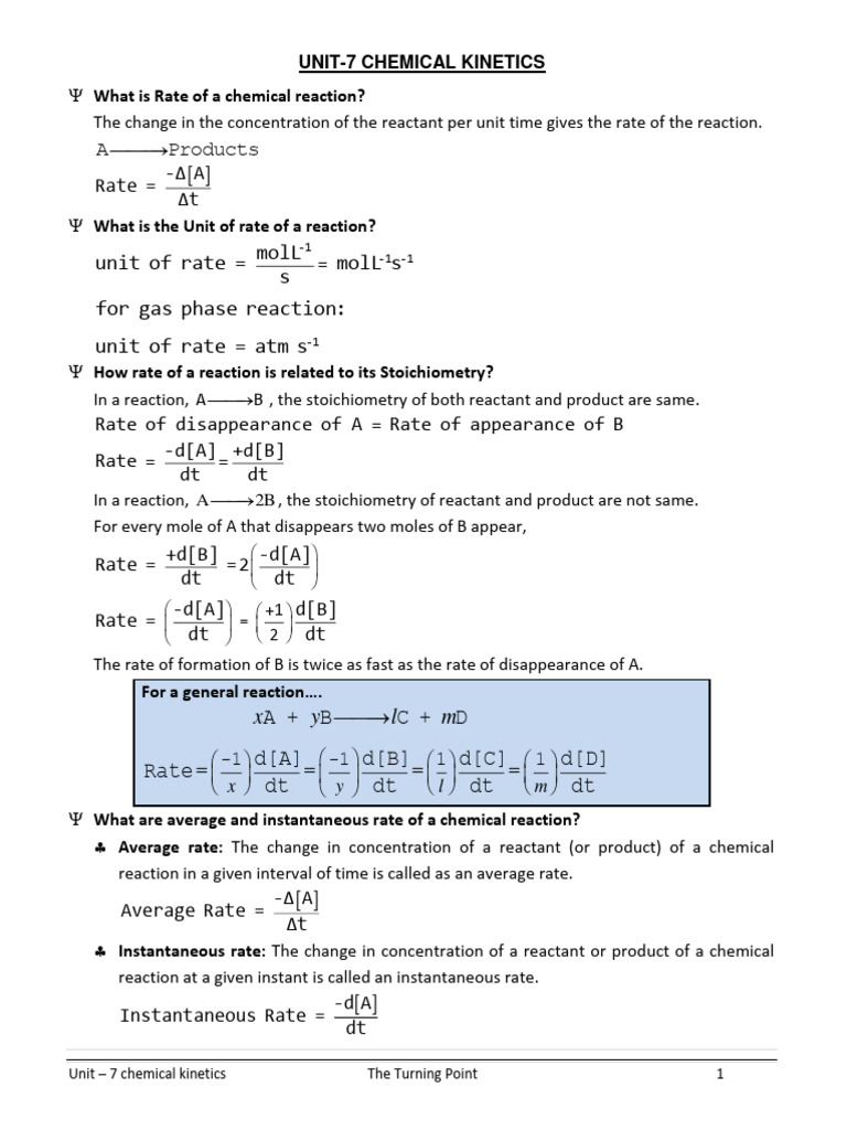Unit-7 Chemical Kinetics 2021 | PDF | Reaction Rate | Reaction Rate ...