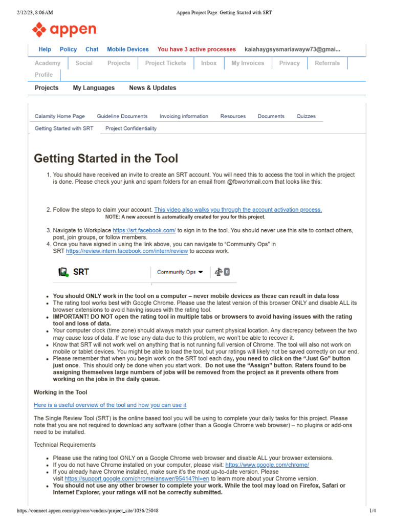 Appen Project Page - Getting Started With SRT | PDF | Login | Computer Mediated Communication