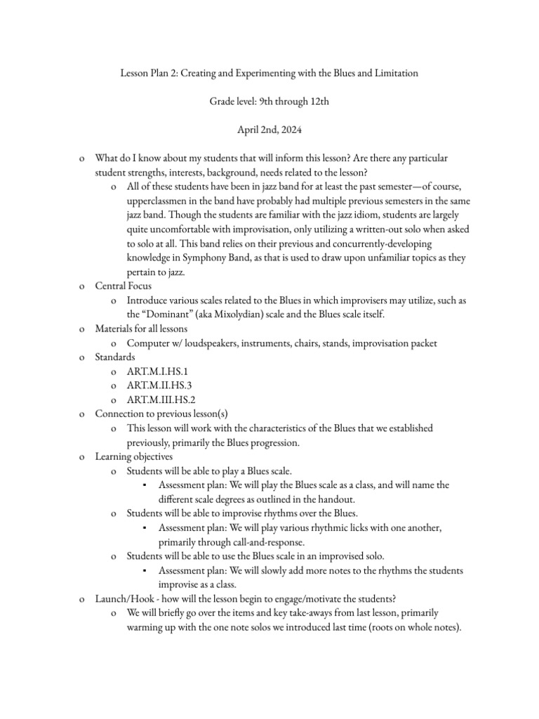 Blues Improvisation Lesson Plan for Teens | PDF | Musical Compositions ...