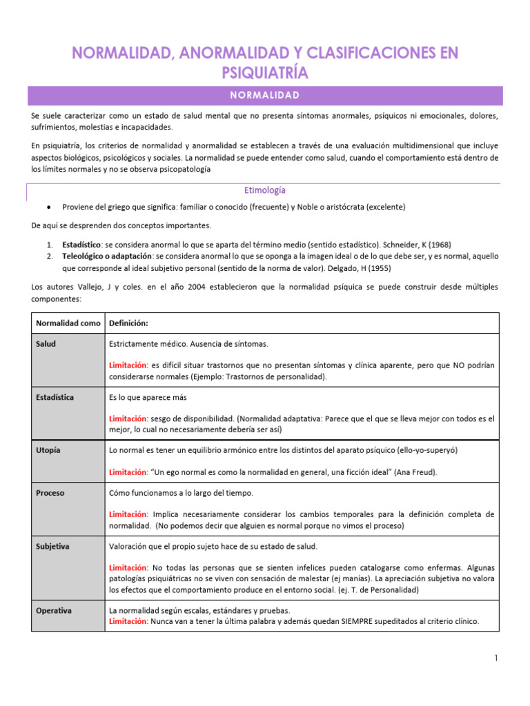 Normalidad, Anormalidad y Clasificaciones en Psiquiatría | PDF | Manual ...