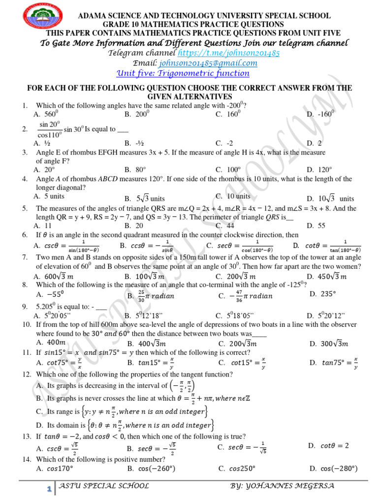 Mathematics Practice Question 4g10 On Unit Five | PDF | Function ...