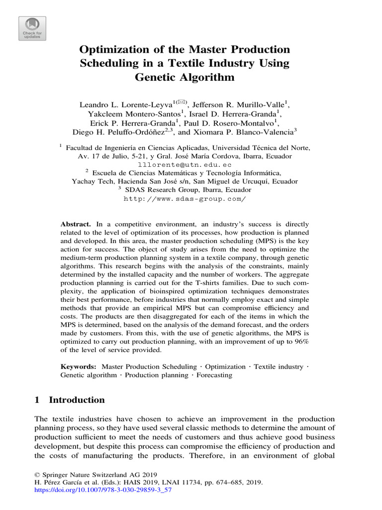 Optimization of The Master Production Scheduling in A Textile Industry Using Genetic Algorithm ...