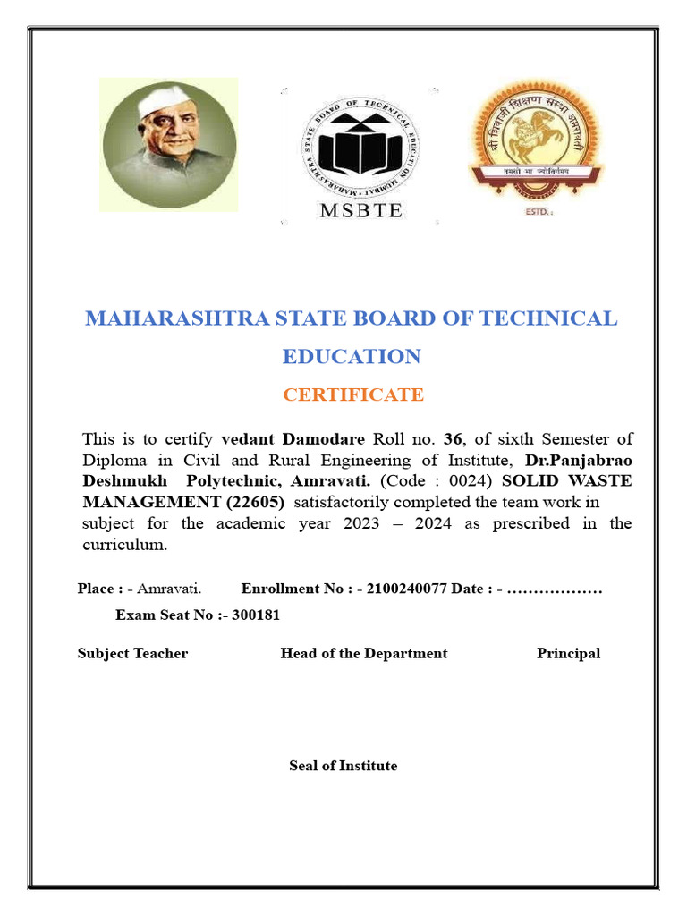 Maharashtra State Board of Technical Education: Certificate | PDF ...