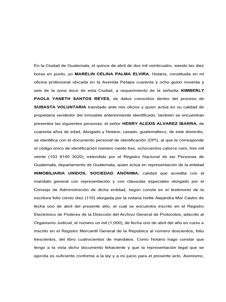 Acta Notarial de Subasta Voluntaria | Descargar gratis PDF | Subasta ...