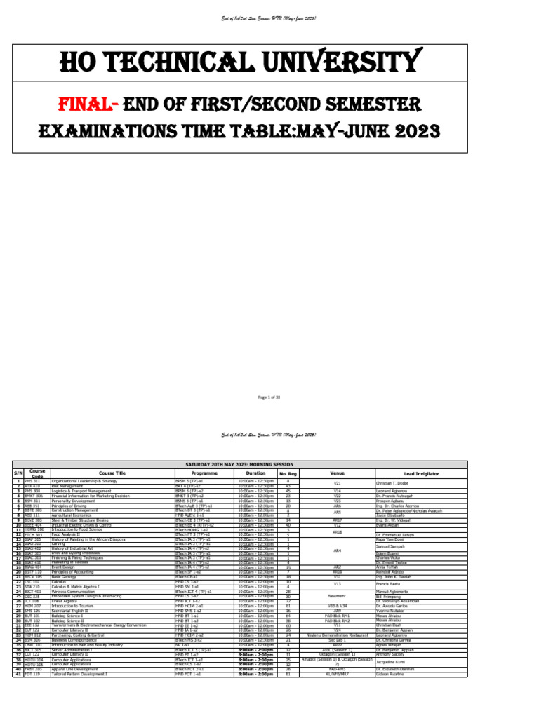End of First-Second Semester Exams Time Table (2023 - 230509 - 222234 ... End of First-Second Semester Exams Time Table (2023 - 230509 - 222234 ...