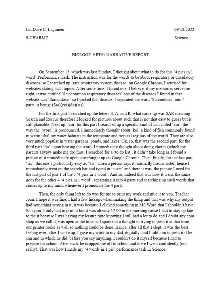 Science PT 1 Narrative Report | PDF | Language Arts & Discipline | Foreign Language Studies