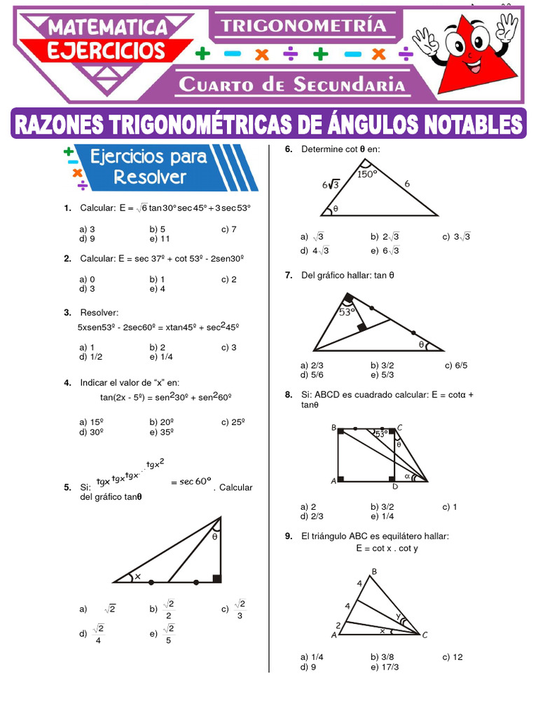 Razones-trigonometricas-de-Angulos-Notables-para-Cuarto-Grado-de-Secundaria | PDF | Geometría ...