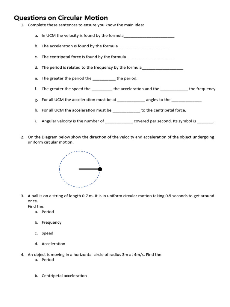 Questions On Circular Motion | PDF | Acceleration | Force