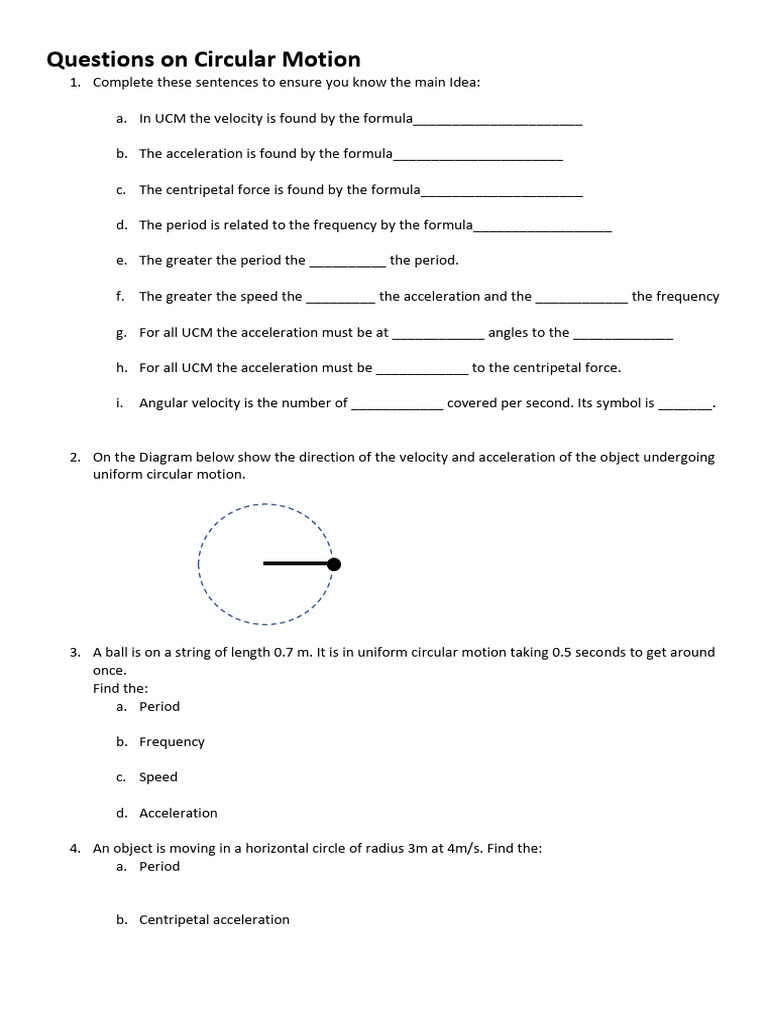 Circular Motion Problem Set | PDF | Acceleration | Force