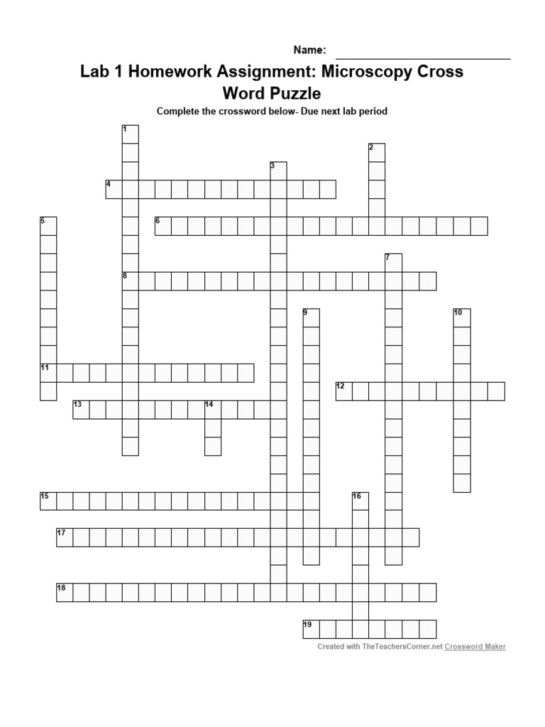 Lab1 Homework Assignment Microscopy Cross Word Puzzle Pdf Lenses Scientific Techniques