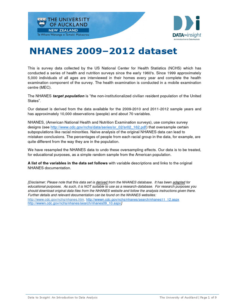 Diccionario NHANES 2009 - 2012 | PDF | Body Mass Index | Categorical ...