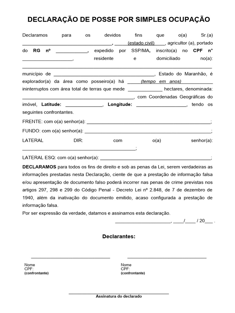 DECLARAÇÃO DE POSSE-Modelo-1 | PDF
