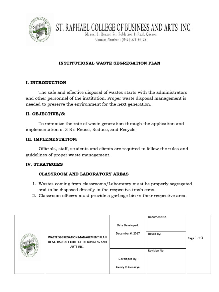 Waste Segregation Plan -gerily (1) | PDF | Waste Management | Waste