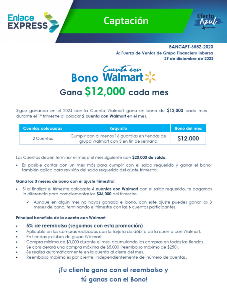 Bono Mensual Inbursa con Walmart 2024 | PDF | Walmart | Servicios ...
