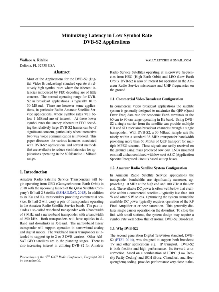 Minimizing Latency In Low Symbol Rate Dvb S2 Applications Pdf Sampling Signal Processing