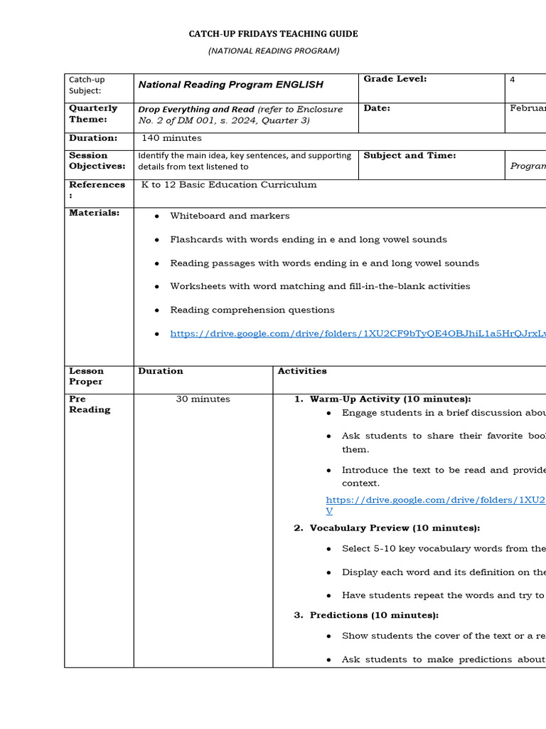 4th Grade National Reading Program Guide | PDF | Reading Comprehension ...