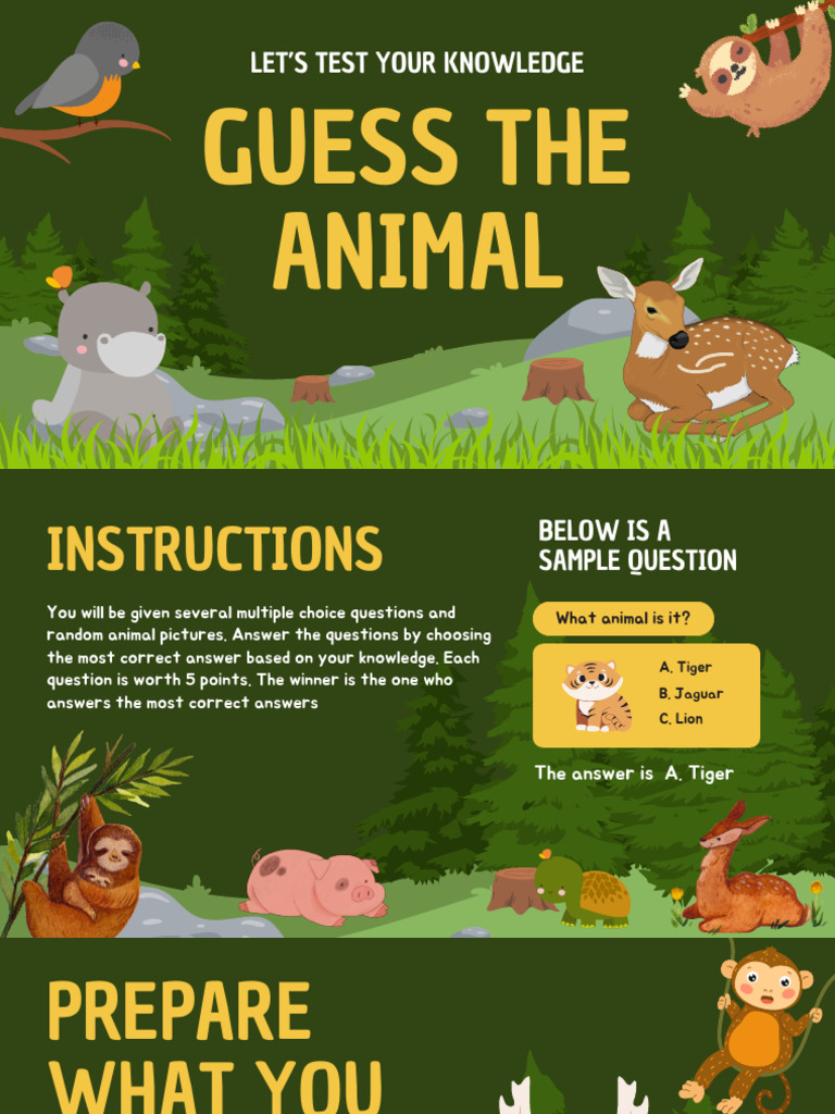 Green Colorful Illustration Guess The Animal Game Presentation | PDF
