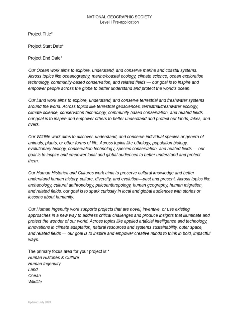 Grants Program Level I Pre-Application Template | PDF | Conservation ...