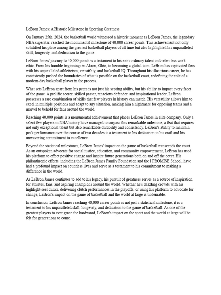 Essay on LeBron James Reacking 40K Career Points | PDF | Le Bron James ...