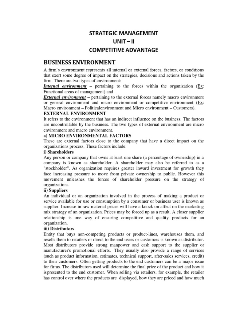 STRATEGIC MANAGEMENT UNIT 2 NCE | PDF | Competitive Advantage | Strategic Management