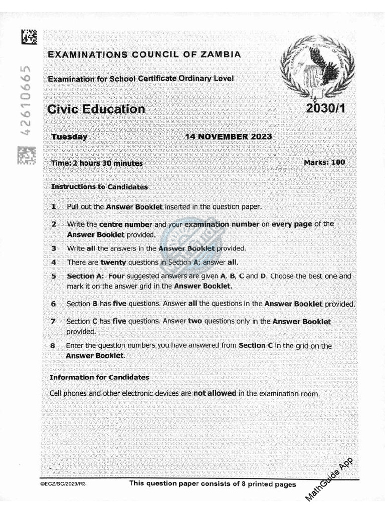 Civic Edu P1 2023 G12 | PDF