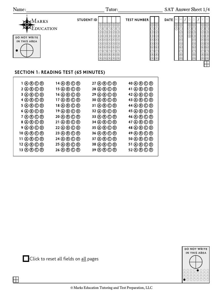 Fillable SAT Answer Sheet | PDF | The United States | Data Collection