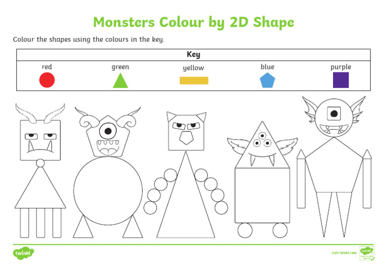 T M 1638048533 Monsters Colour by 2d Shape Activity Sheet - Ver - 3 | PDF