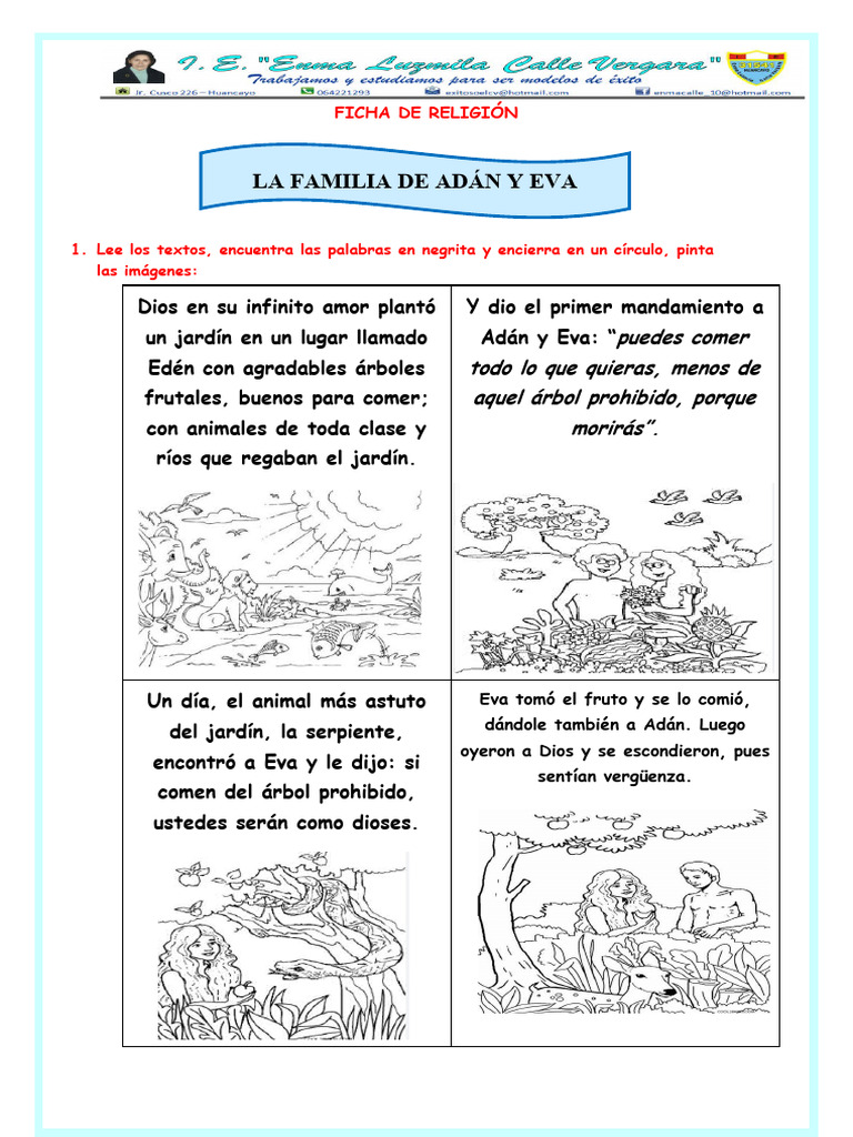 FICHA RELIGIÓN 12 VIERNES FAMILIA DE ADAN Y EVA 3° D | PDF | Adán y Eva | Creencia religiosa y ...