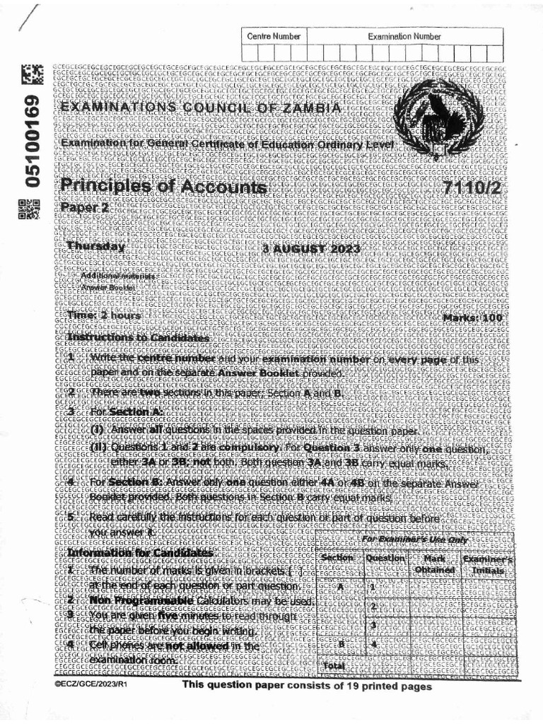 Principles of Accounts P1 2023 GCE | PDF