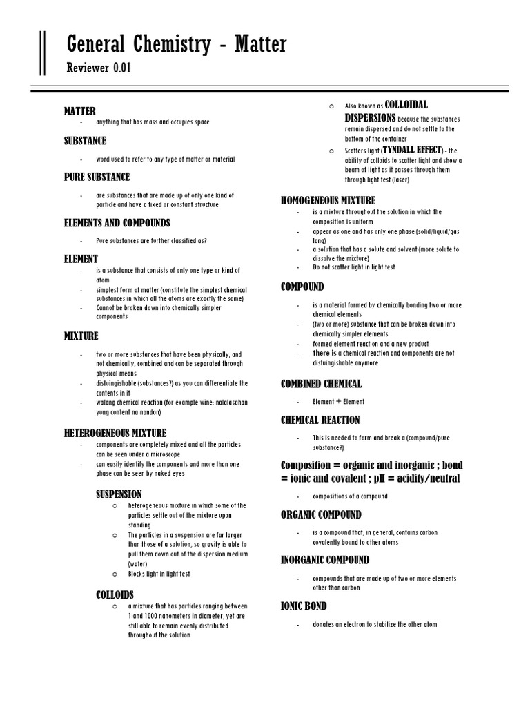 Gen Chem - Matter Reviewer | Download Free PDF | Chemical Compounds ...