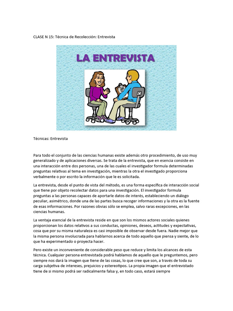 Clase N 15. Técnica de Recolección-Entrevista | PDF | Metodología de ...