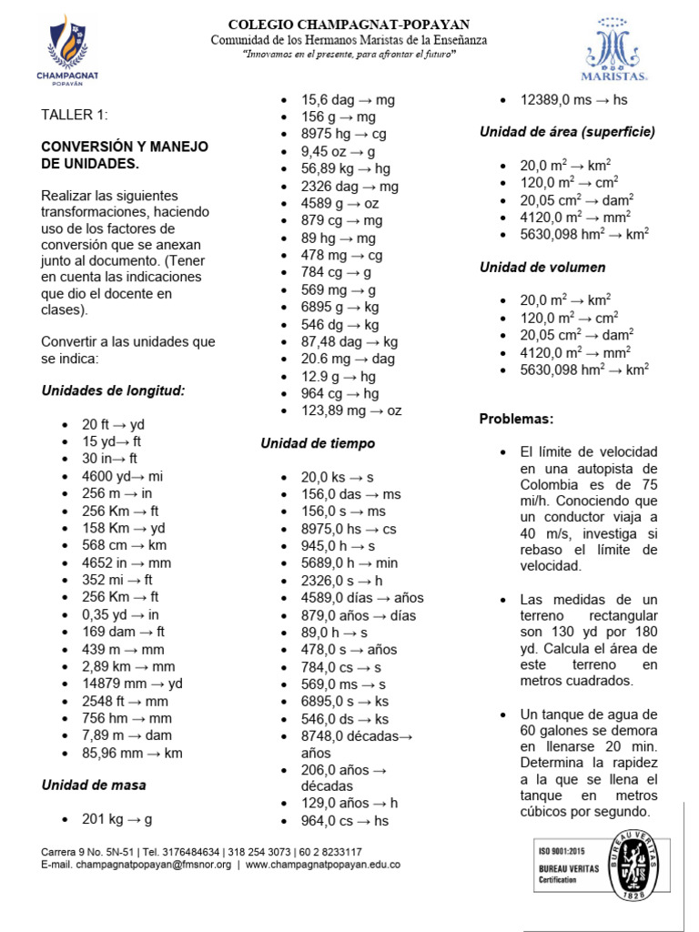 taller 1. fisica grado 9 | PDF