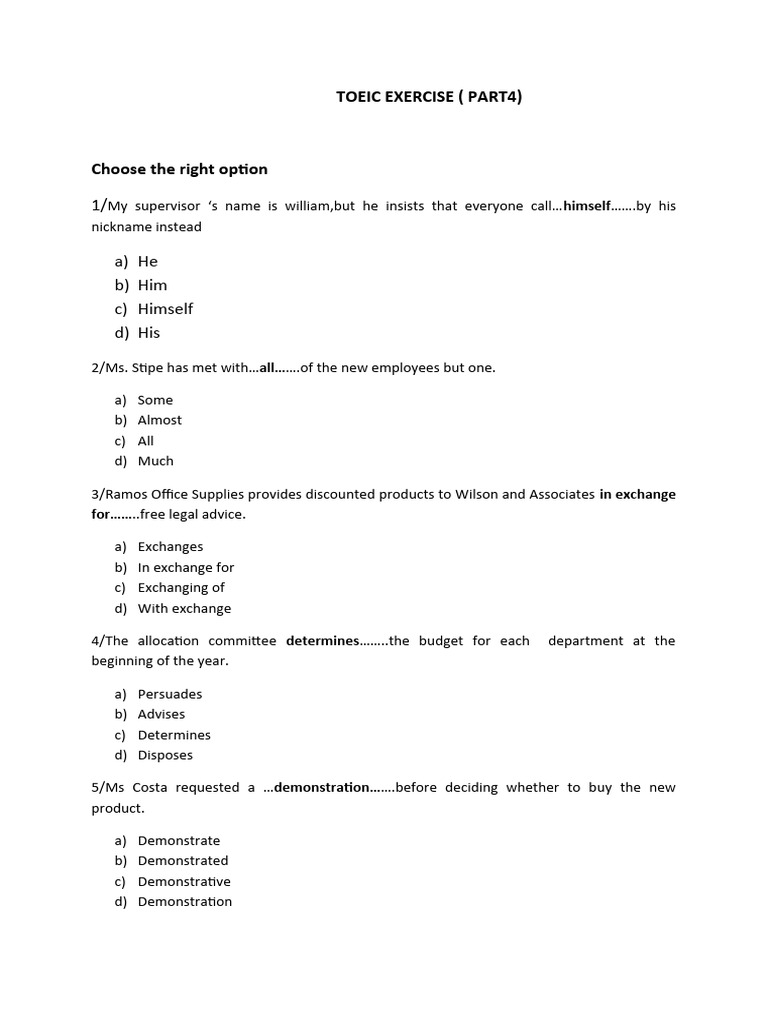 TOEIC EXERCISE (Part4) Answerkey | PDF | Business | Economies