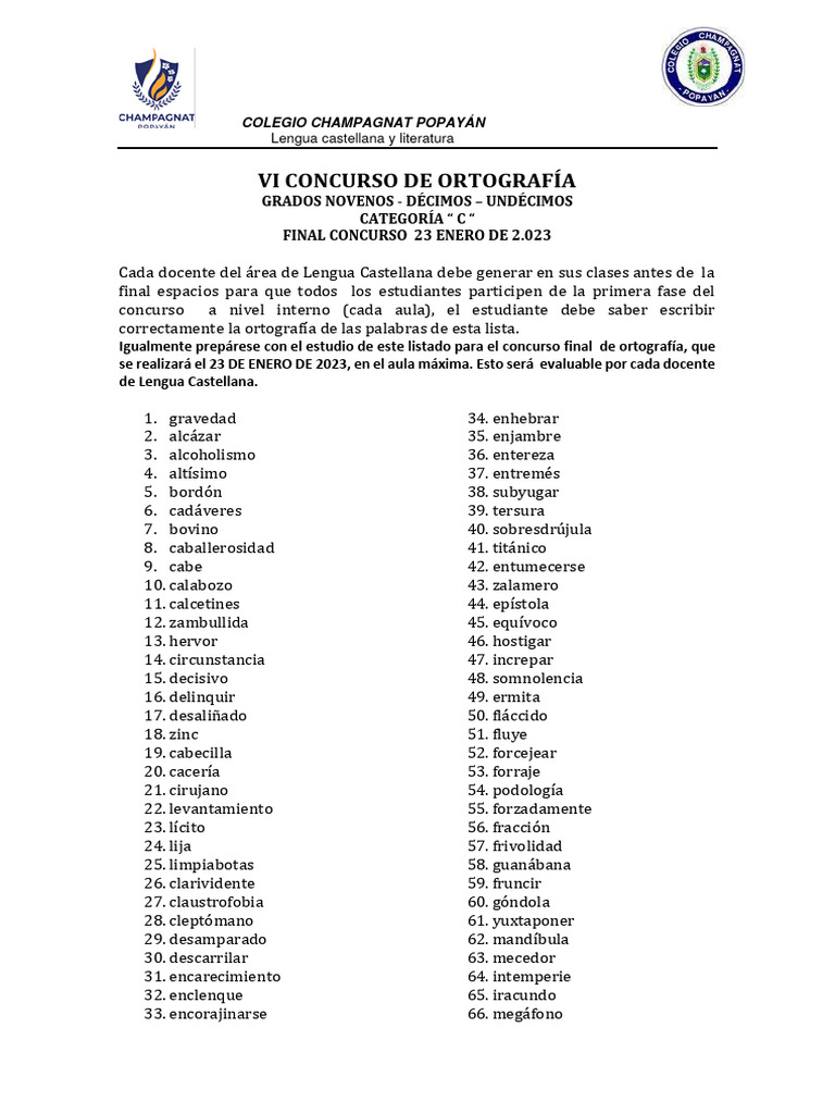 Concurso de Ortografía: Palabras Clave | PDF