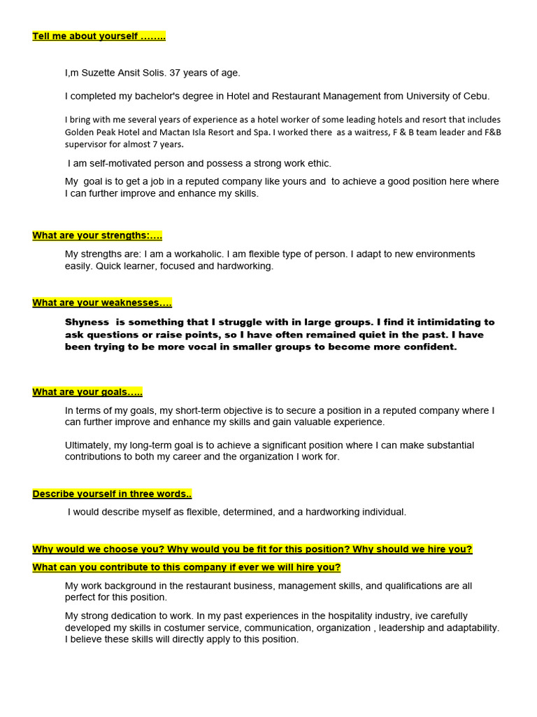 Interview Questions | PDF | Restaurants | Cognition