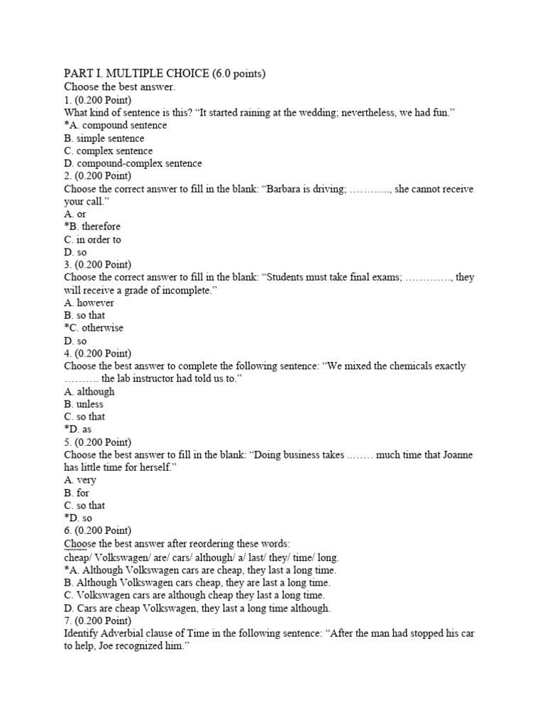 SAMPLE TEST | PDF | Essays | Clause