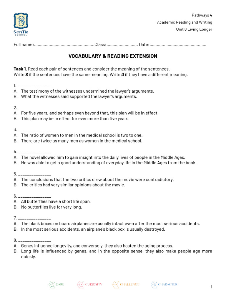 P4 - U8 Vocabulary & Reading Extension | PDF