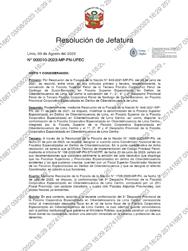 Resolución de Jefatura #000010-2023-MP-FN-UFEC | PDF