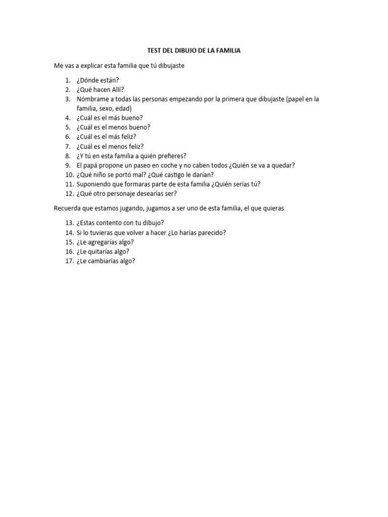 Preguntas - Dibujo de La Familia | PDF | Artes del Lenguaje y Comunicación