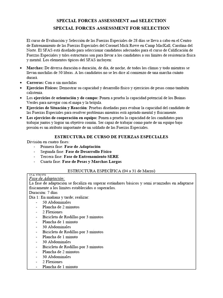 Special Forces Assessment For Selection | PDF